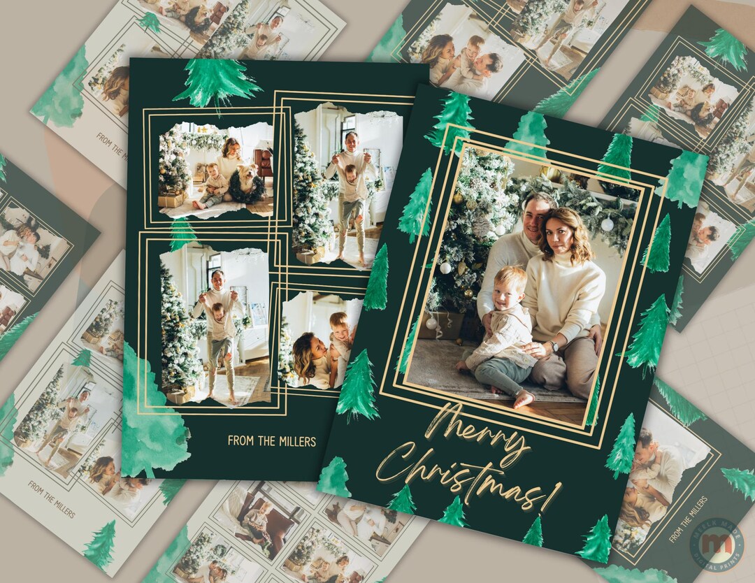 Photo Holiday Card Template, Printable Simple Christmas Card, Editable ...