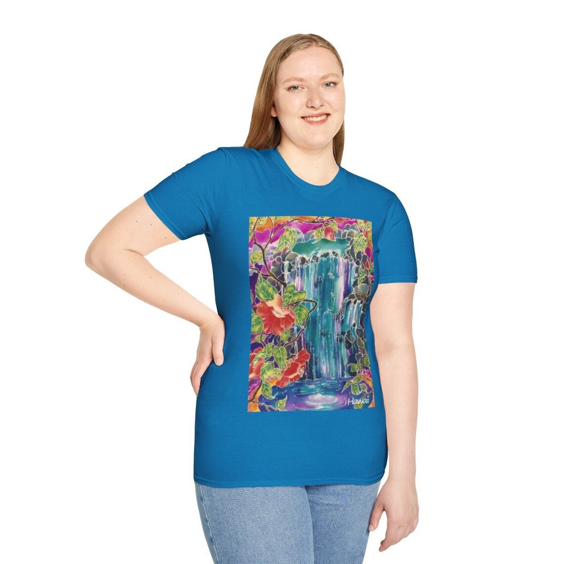 Hawaiian Waterfall Paradise T-shirt Tropical Floral Art Tee Unisex ...