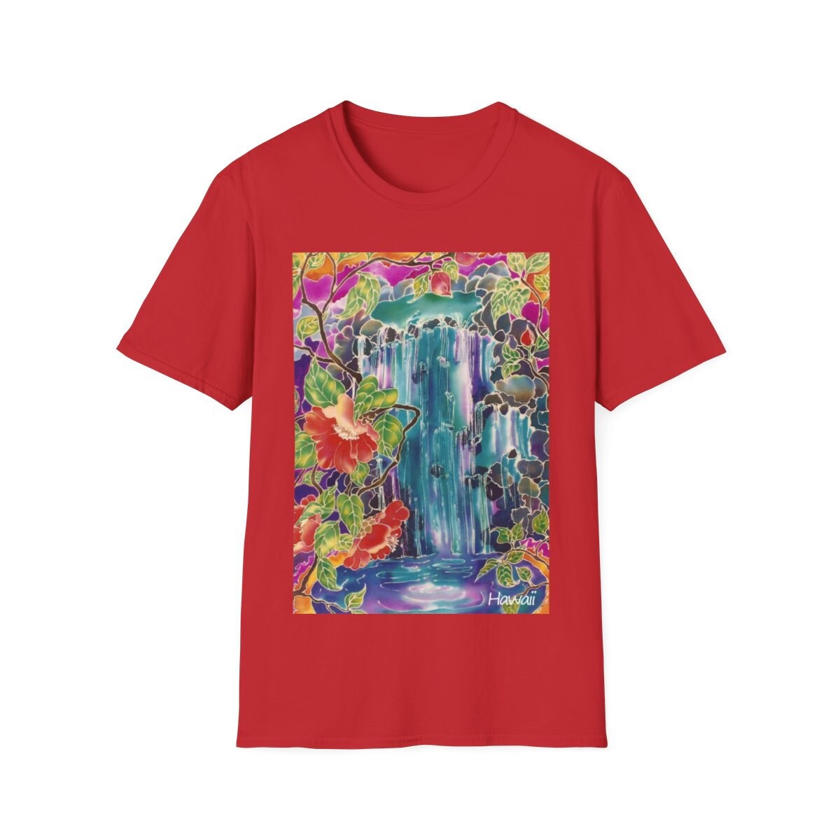 Hawaiian Waterfall Paradise T-shirt Tropical Floral Art Tee Unisex ...