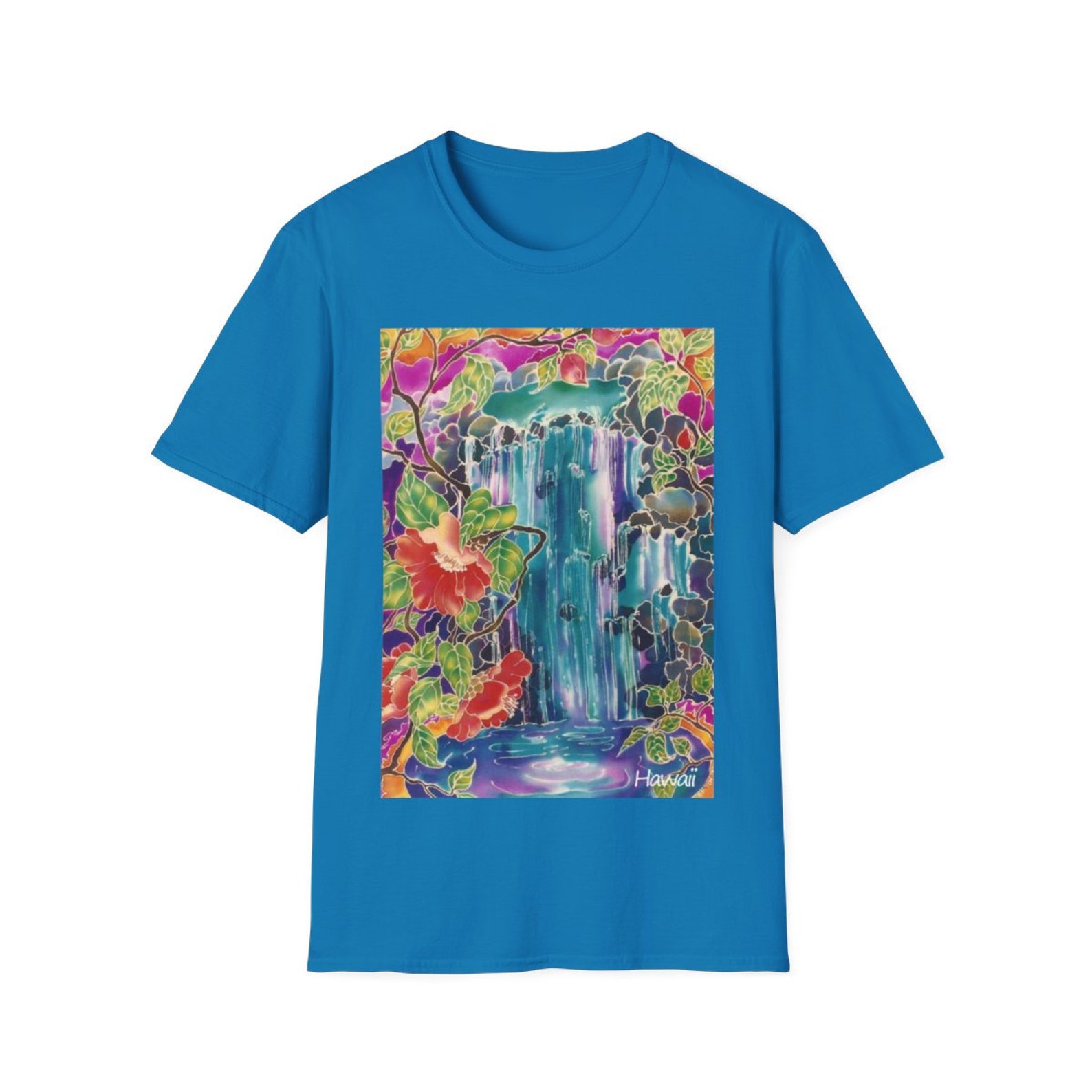 Hawaiian Waterfall Paradise T-shirt Tropical Floral Art Tee Unisex ...