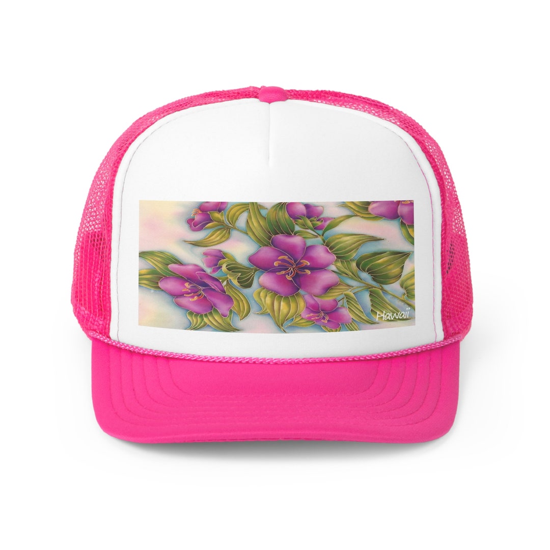 Hawaiian "princess Flower" Trucker Cap - Tropical Floral Print Hat ...
