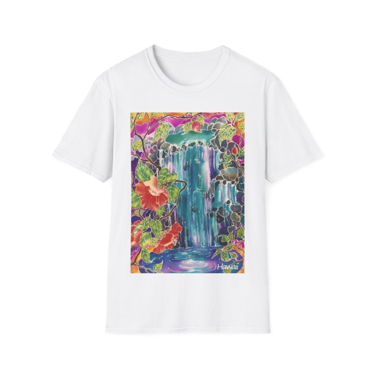 Hawaiian Waterfall Paradise T-shirt Tropical Floral Art Tee Unisex ...
