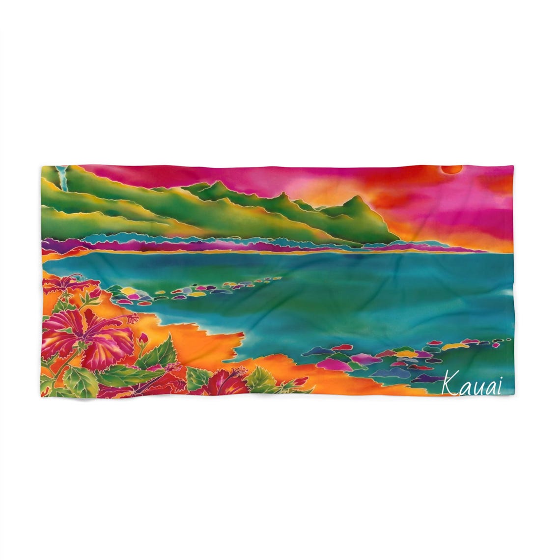 Kauai Beach Towel – Bali Hai Sunset, Tropical Hibiscus Art - Etsy