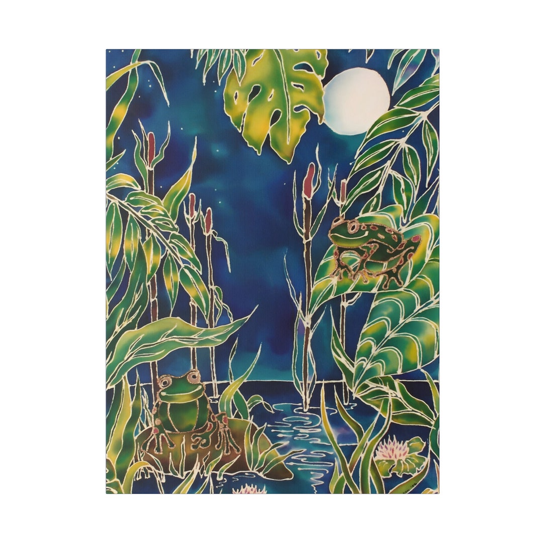 Froggie Moon Canvas Art Print - Enchanted Night Tropical Scene - Frog ...