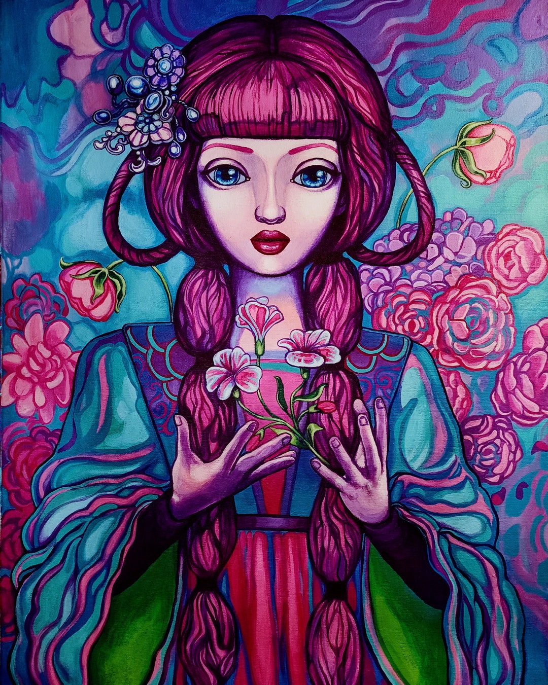 Acrylic Painting, Fantasy Art, "flower Magic" - Etsy