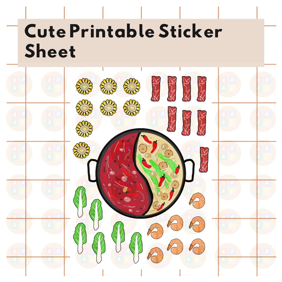 Cute Food Stickers Printable Hotpot Stickers - Etsy