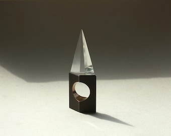 Gemstone Point Ring, Adjustable Quartz Crystal Ring, Sterling Silver ...