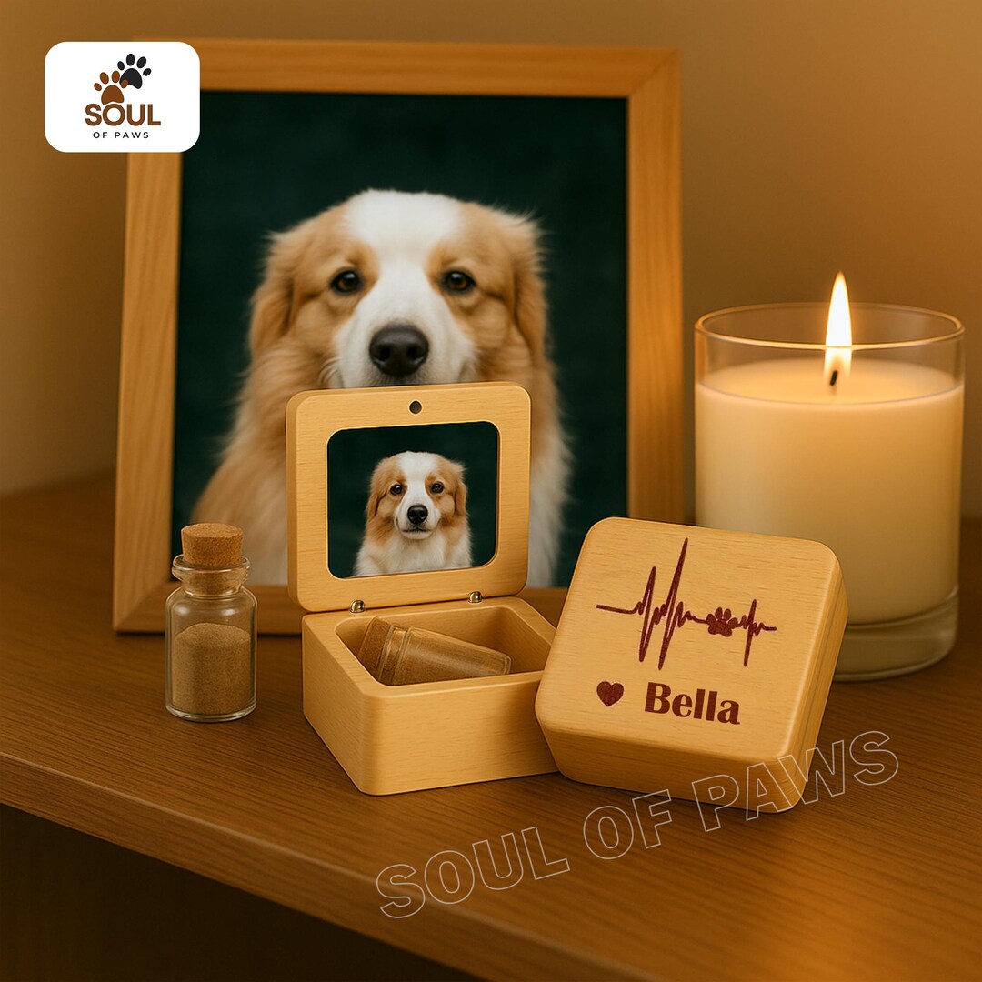Personalized Wooden Pet Urn Box for Ashes & Fur, Custom Dog or Cat ...