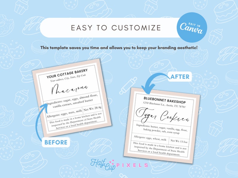 Elegant Canva Editable Simple Square Label for Cottage Bakeries, Home ...