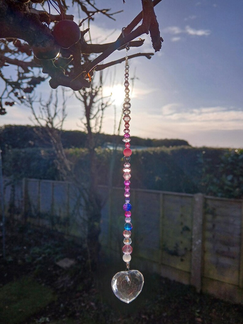 Crystal Heart Sun Catcher in Shades of Peach, Pink and Violet, Romantic ...