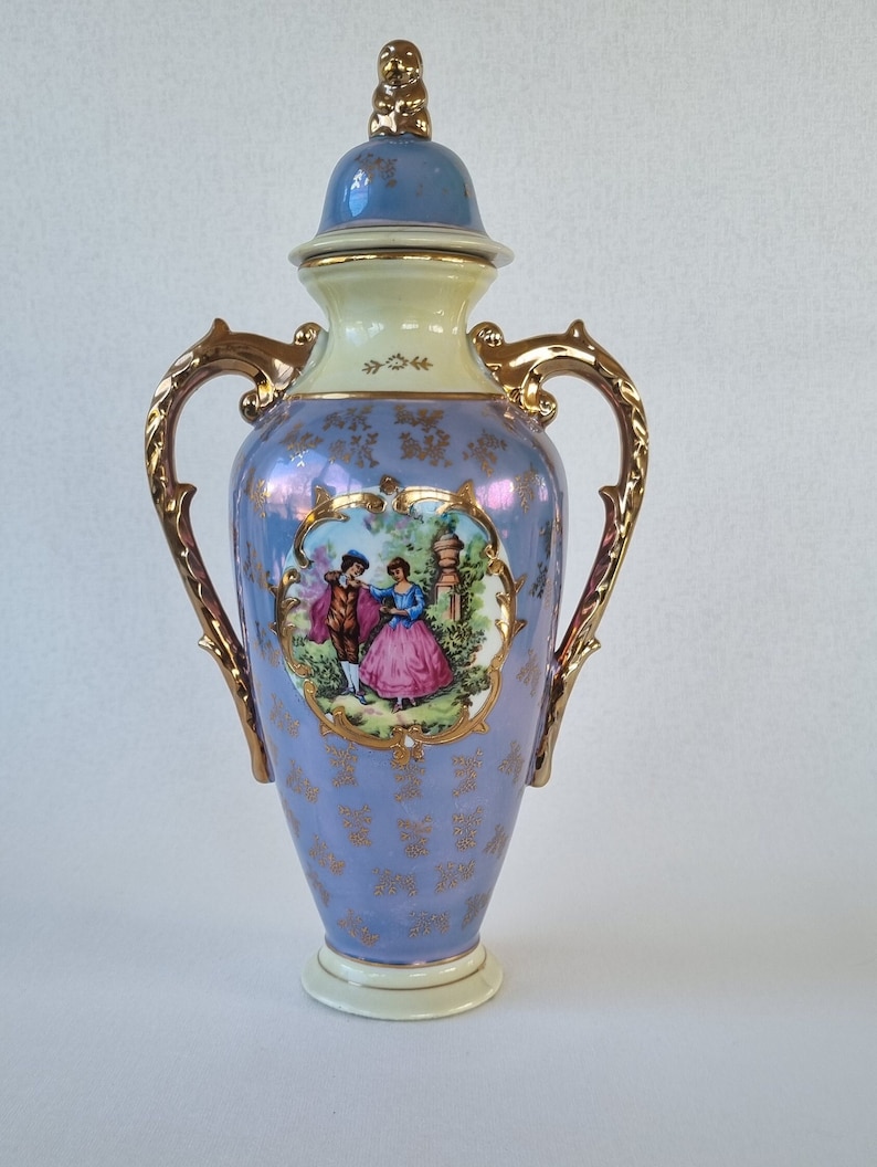 RARE URN VICTORIAN Antique 1940s Vintage Urn With Handles/ Blue Gold ...