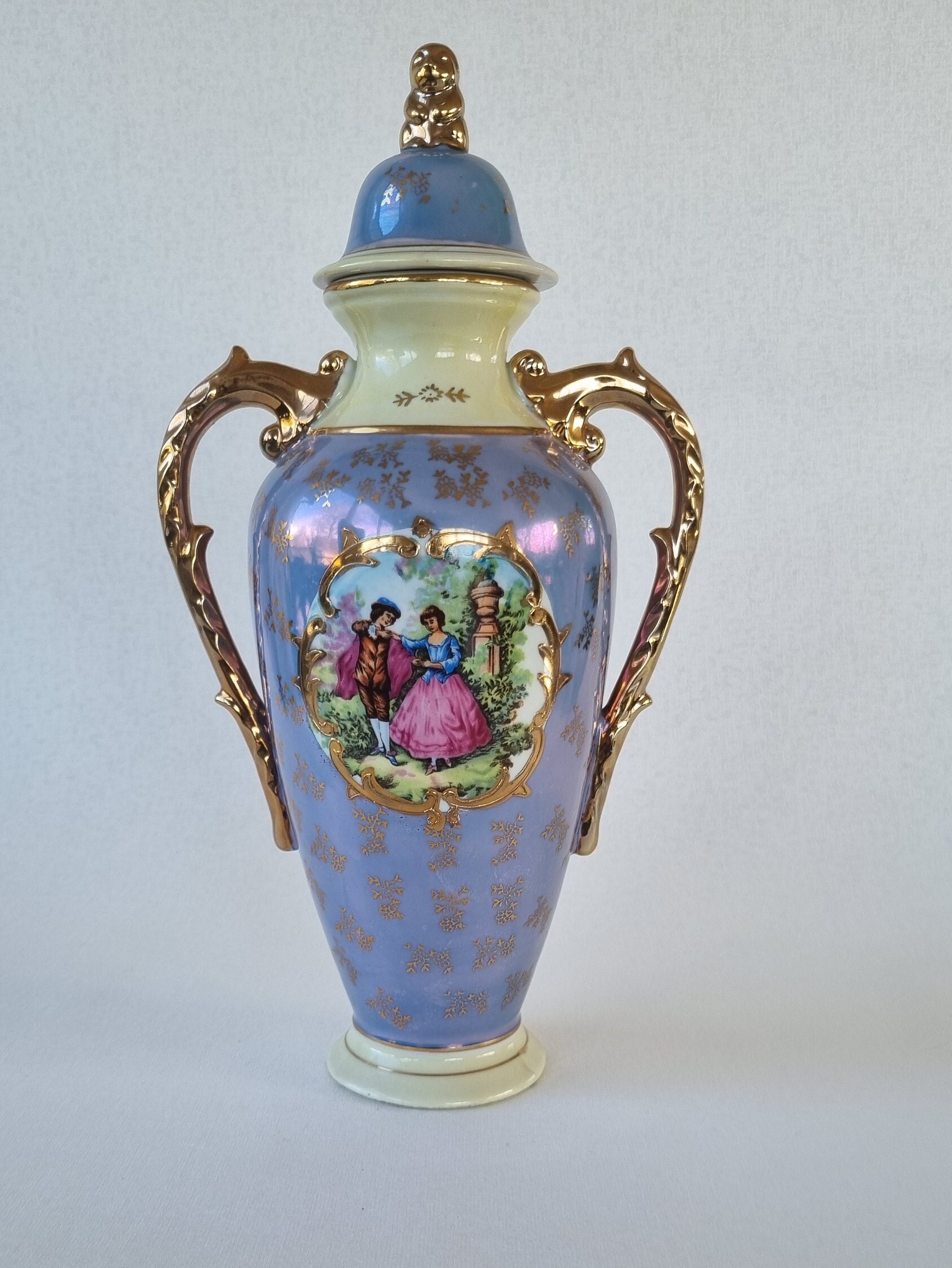 RARE URN VICTORIAN Antique 1940s Vintage Urn With Handles/ Blue Gold ...
