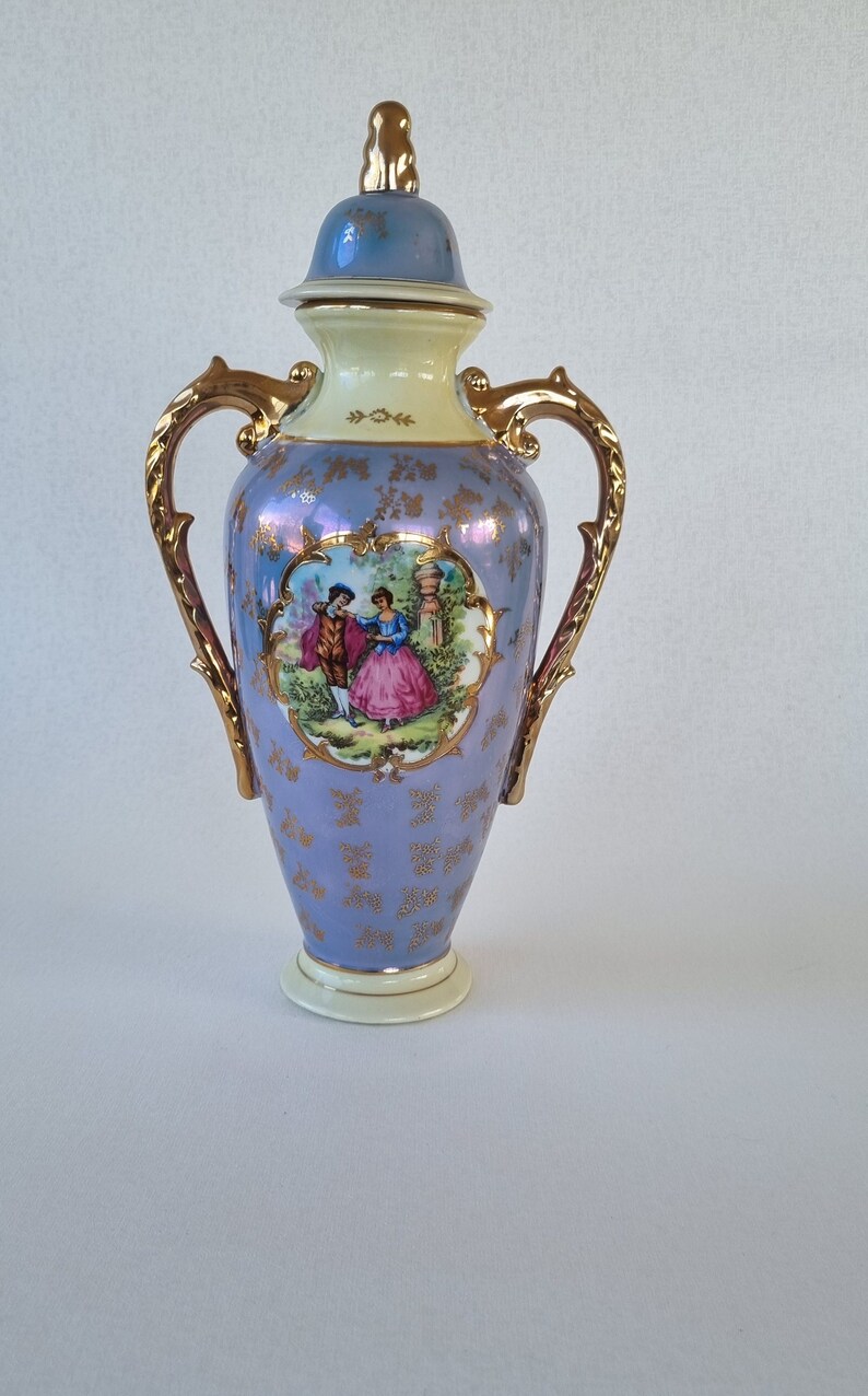 RARE URN VICTORIAN Antique 1940s Vintage Urn With Handles/ Blue Gold ...