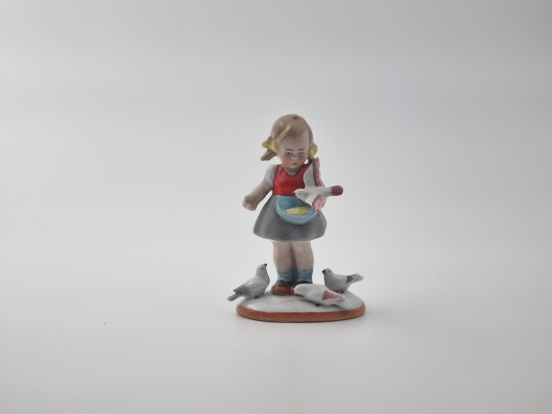 Antique Fasold and Stauch Figurine: Girl Feeding Birds, German ...