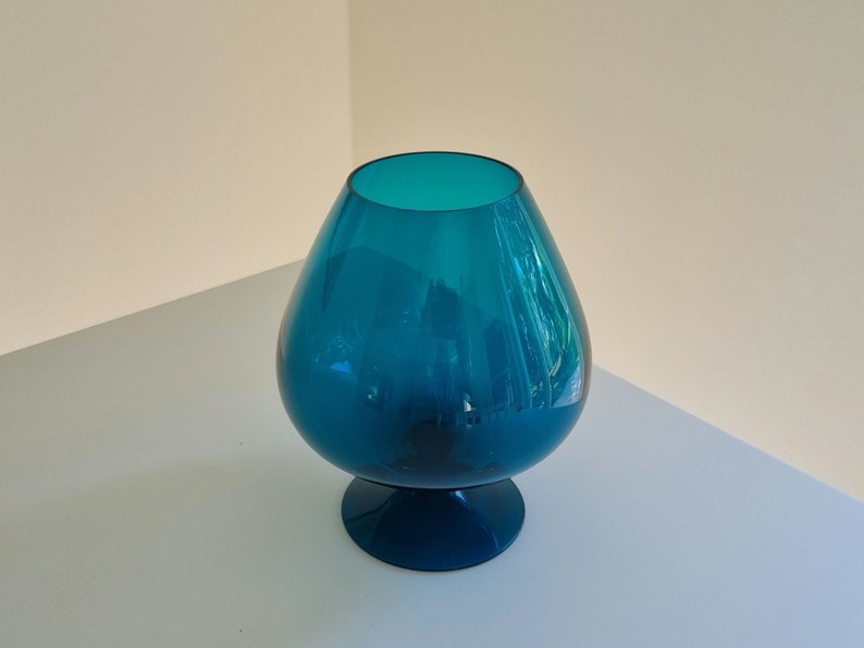 VINTAGE GLASS VASE 1950s Brandy Snifter Turquoise/blue, Handmade Glass ...