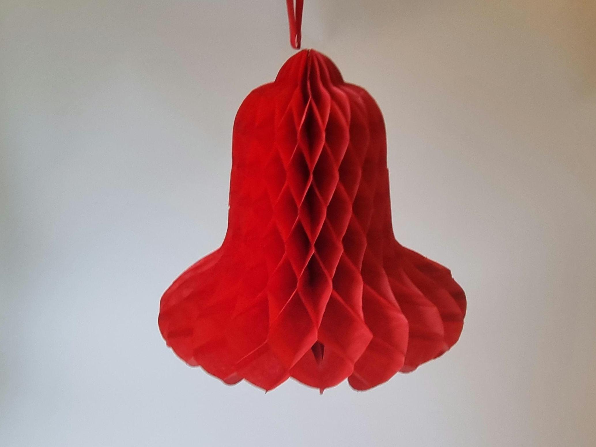 Vintage Paper Bell 1950s 60s, Red Honeycomb Bell Retro Christmas ...
