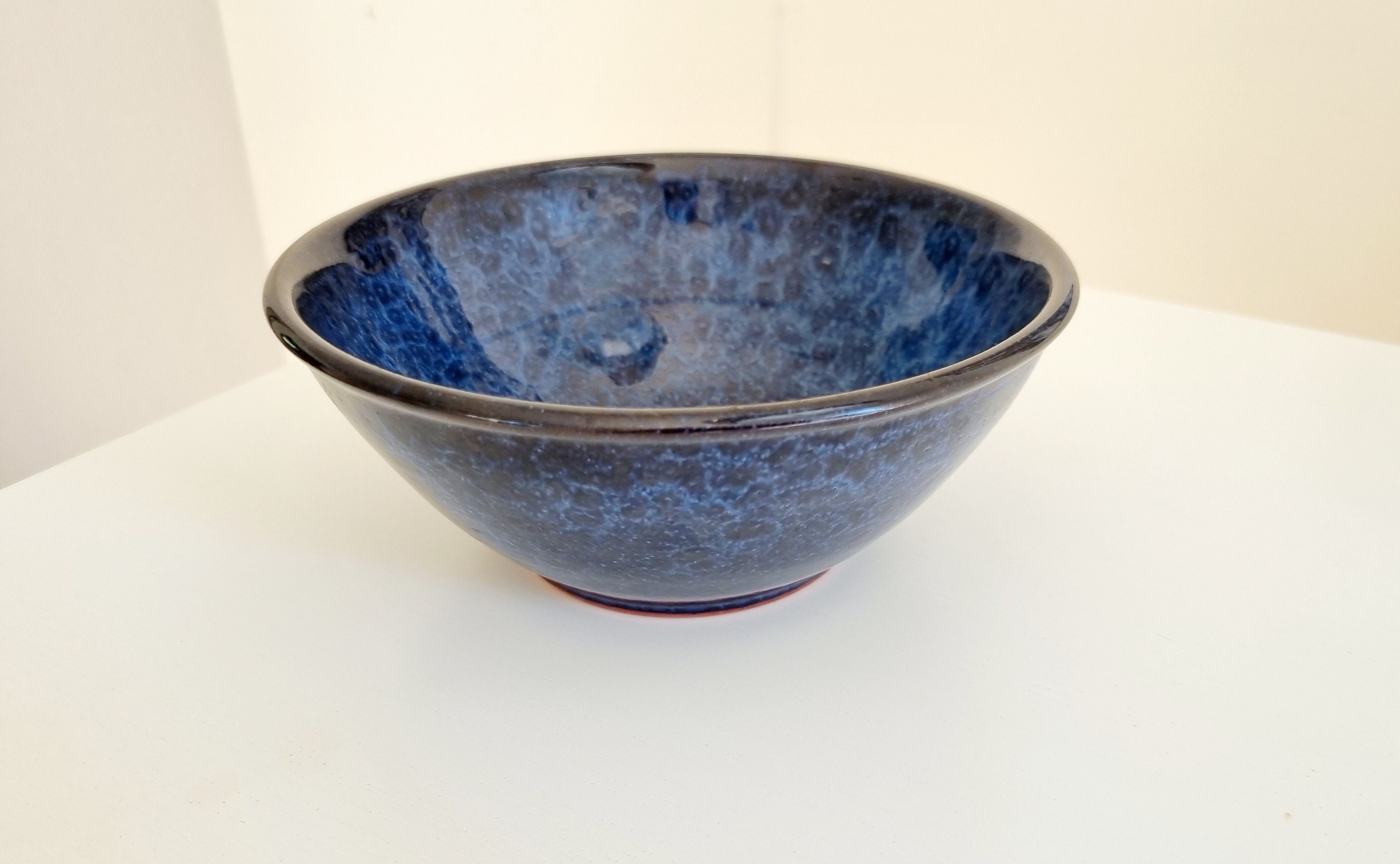 VINTAGE SCANDINAVIAN BOWL Handmade Pottery in Blue Glaze With Darkblue ...