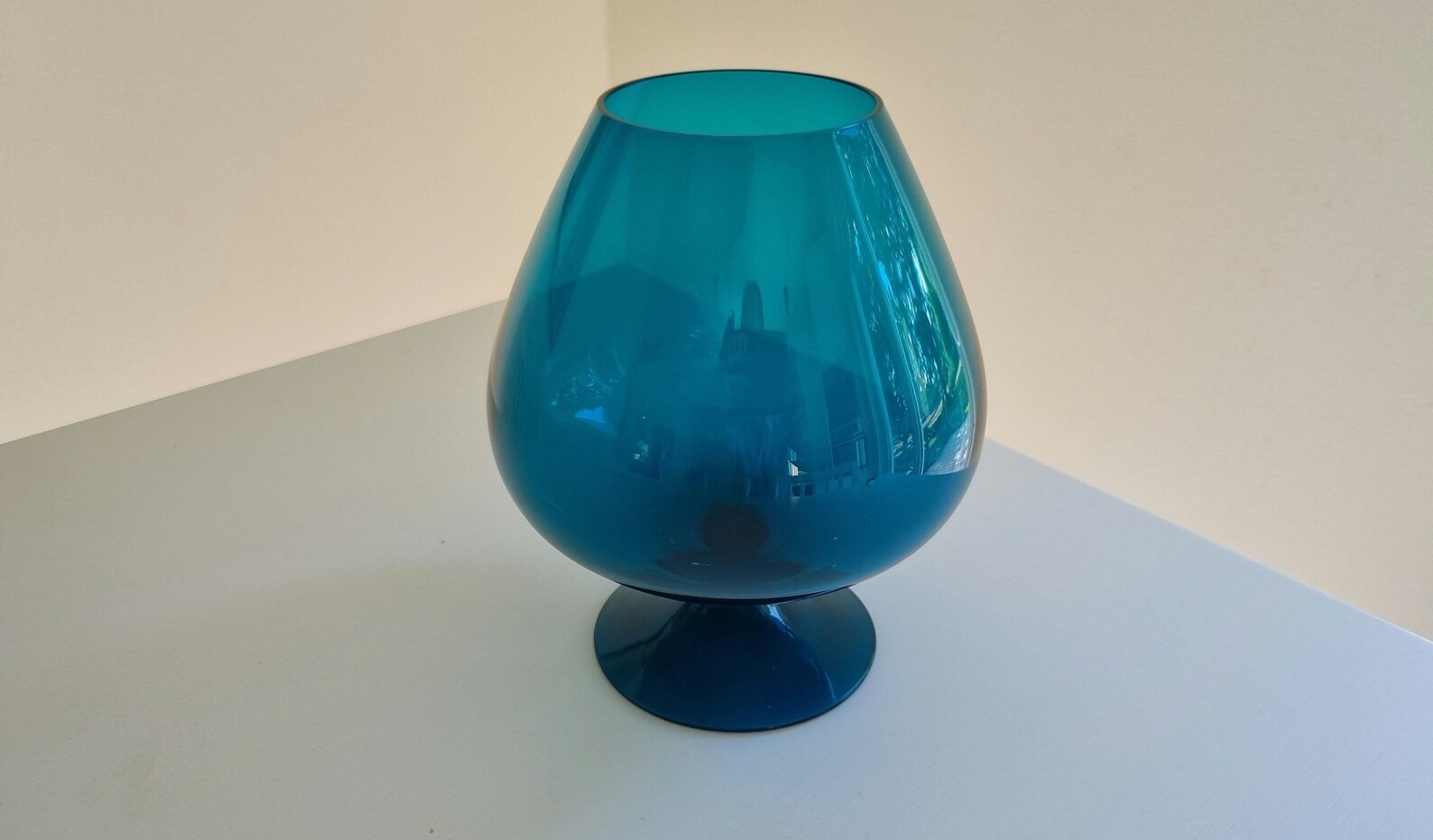 VINTAGE GLASS VASE 1950s Brandy Snifter Turquoise/blue, Handmade Glass ...