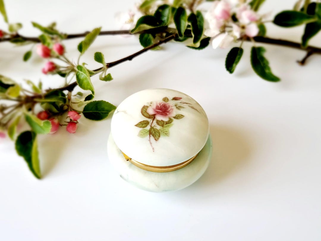 Antique Alabaster Jewelry Box: Handmade Floral Trinket, Early 1900s - Etsy