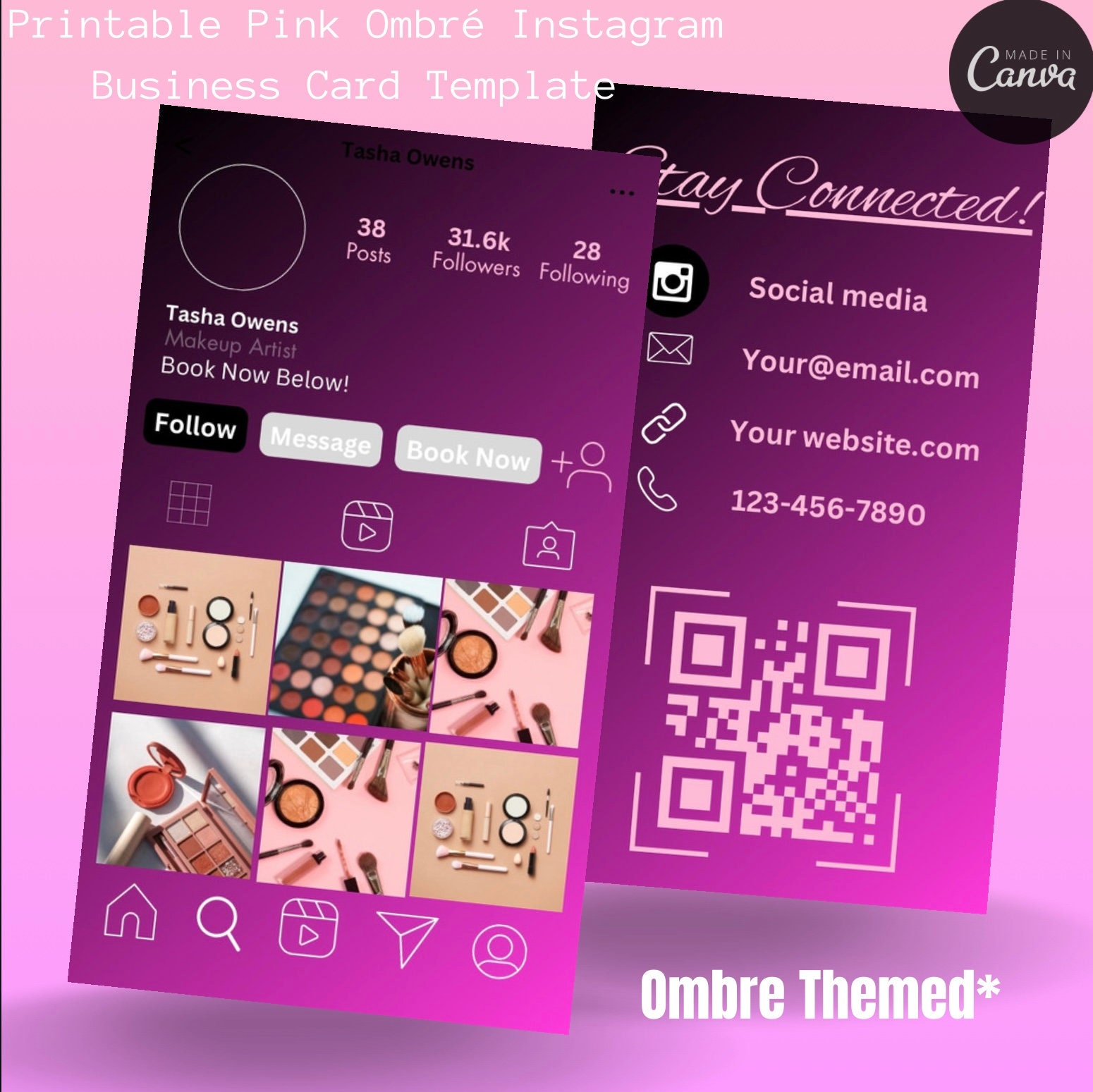 Pink Themed Instagram Card Template Printable Business Card Template ...