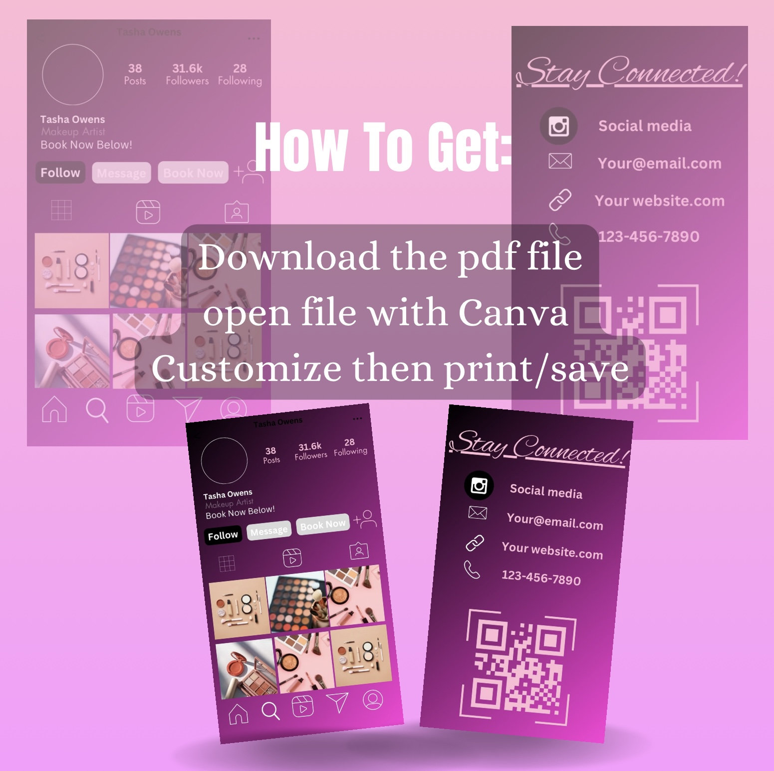 Pink Themed Instagram Card Template Printable Business Card Template ...
