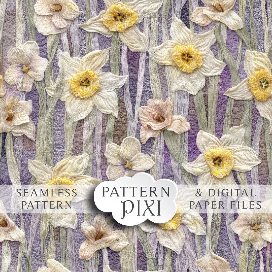 Felt Daffodils Seamless Pattern File Pretty Spring Floral Fabric ...