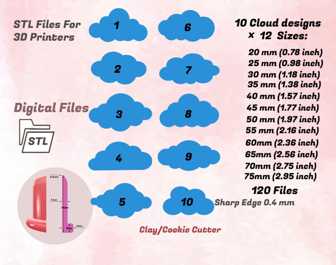 Cloud Cutter, Clouds Polymer Clay Cutter, 10 Cloud Designs X 12 Sizes ...