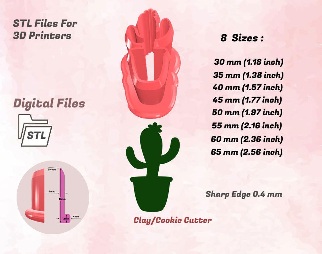 Cactus Cutter, Cactus Polymer Clay Cutter 8 Sizes, Digital Cactus STL ...
