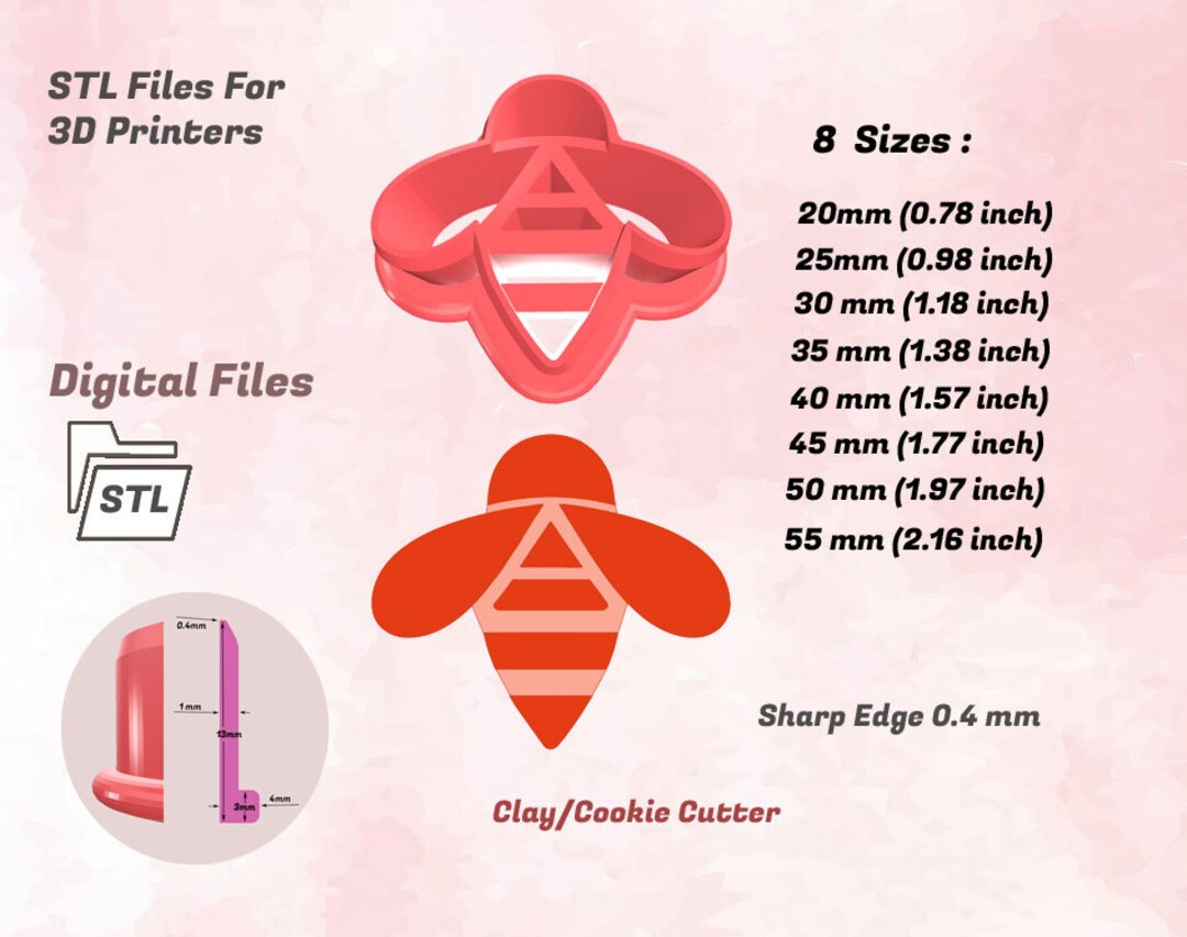 Bee Cutter, Bee Polymer Clay Cutter 8 Sizes, Digital Bee STL File for ...