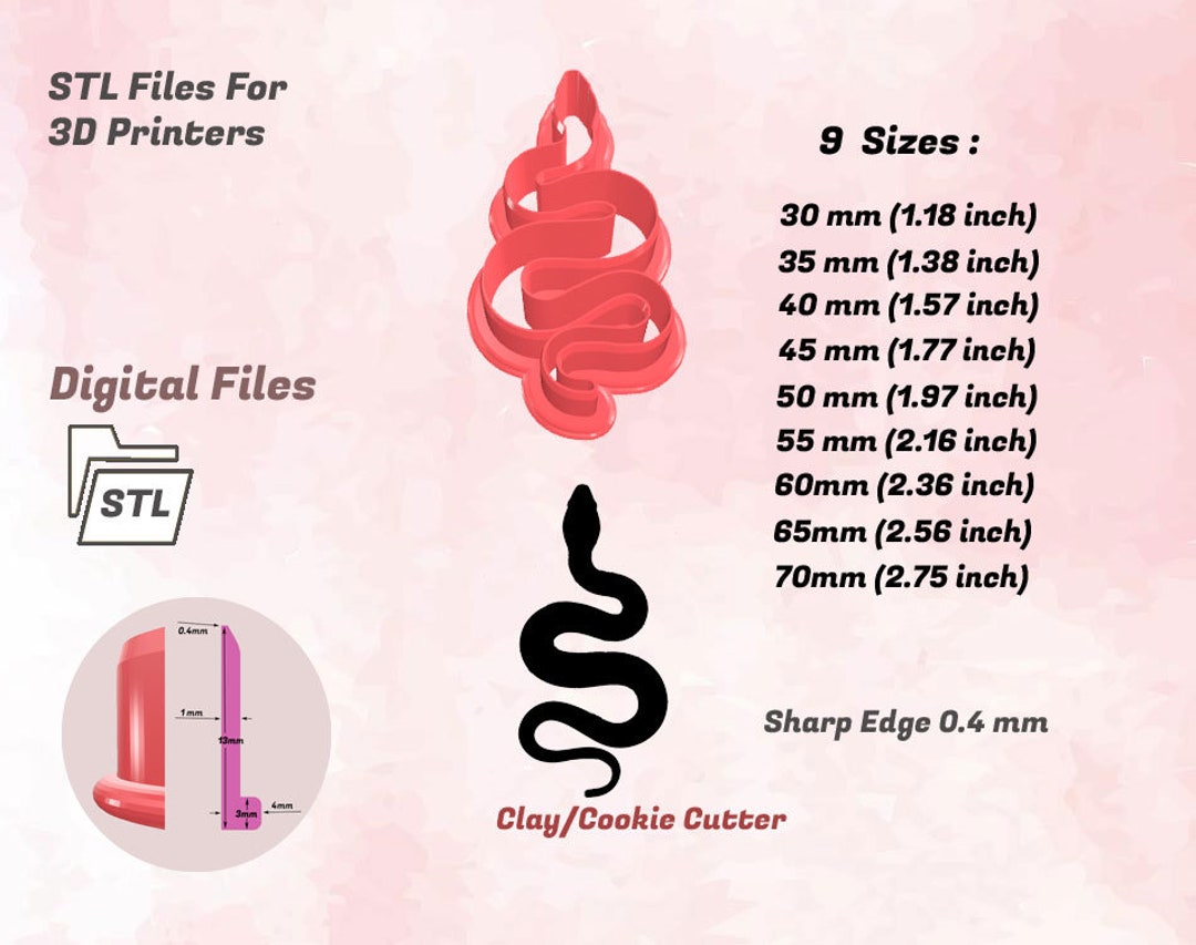 Snake Cutter, Snake Polymer Clay Cutter 9 Sizes, Digital Snake STL File ...