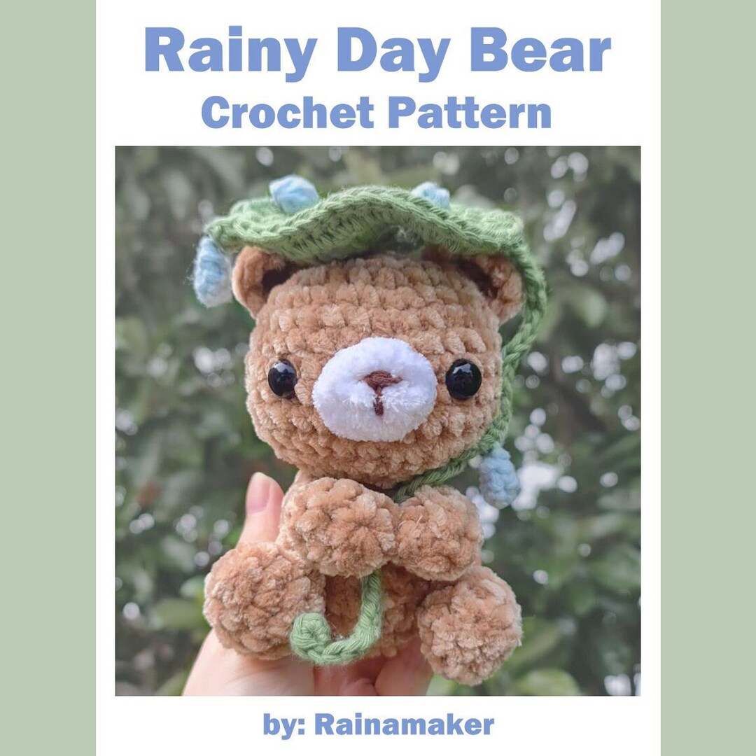 Crochet PATTERN Rainy Day Bear With Leaf Umbrella, Amigurumi Plush ...