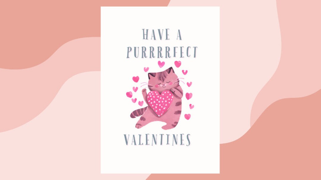 Happy Valentines Day Card, Digital Download, Cats, Purr-fect Valentine ...