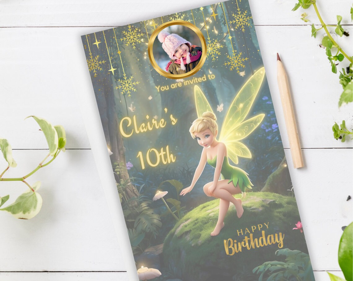Tinkerbell Birthday Invitation Instant Download Editable Canva Template