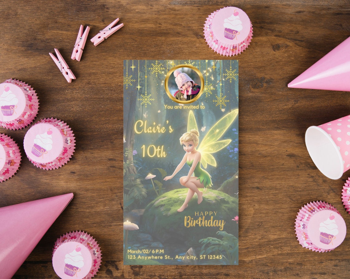 Tinkerbell Birthday Invitation Instant Download Editable Canva Template