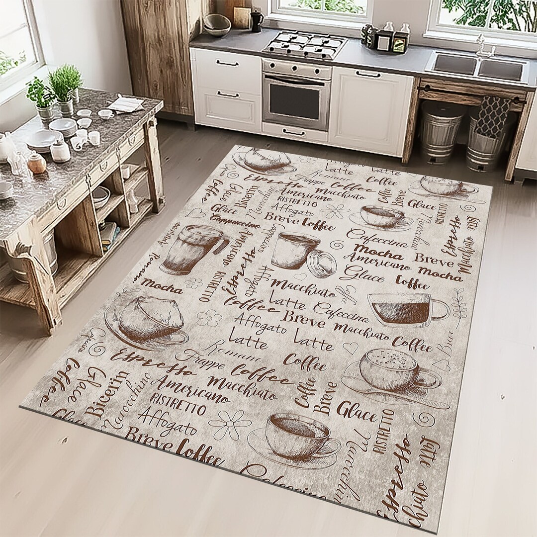 Coffee Kitchen Rug: Non-slip Cotton Area Rug - Etsy