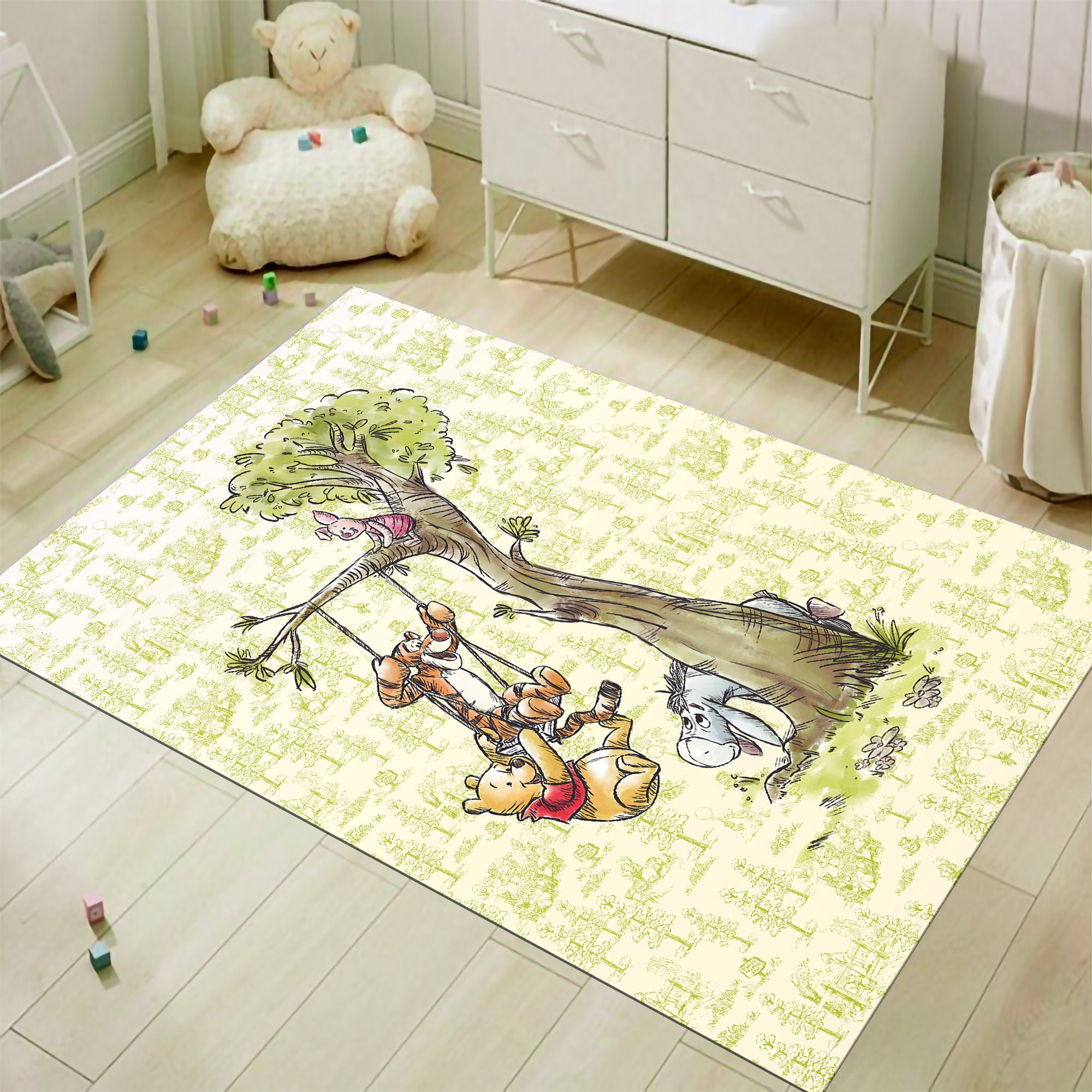 Winnie the Pooh Rug: Kids Nursery Decor, Cartoon Area Rug, Baby Room ...