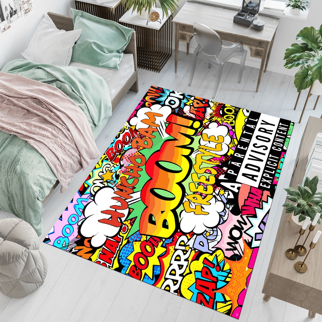 Pop Art Rug, Boom, Zaap,graffiti Decor,graffiti Rug,colorful Rug,unique ...