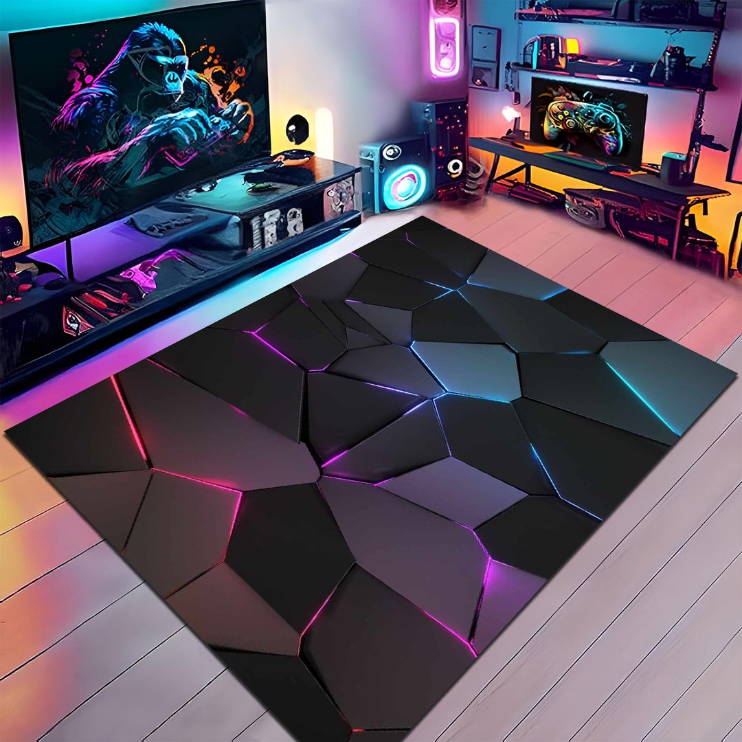 Neon Rug, Neon Geometric Rug,neon Lines,gamer Decor,colorful Rug,gamer ...