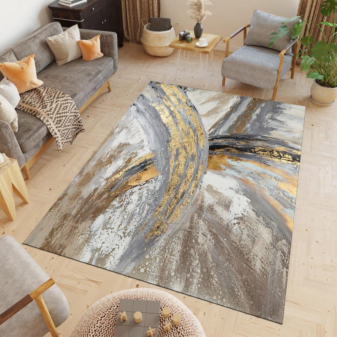 Abstract Gray Marble Rug: Modern Cotton Area Rug, - Etsy
