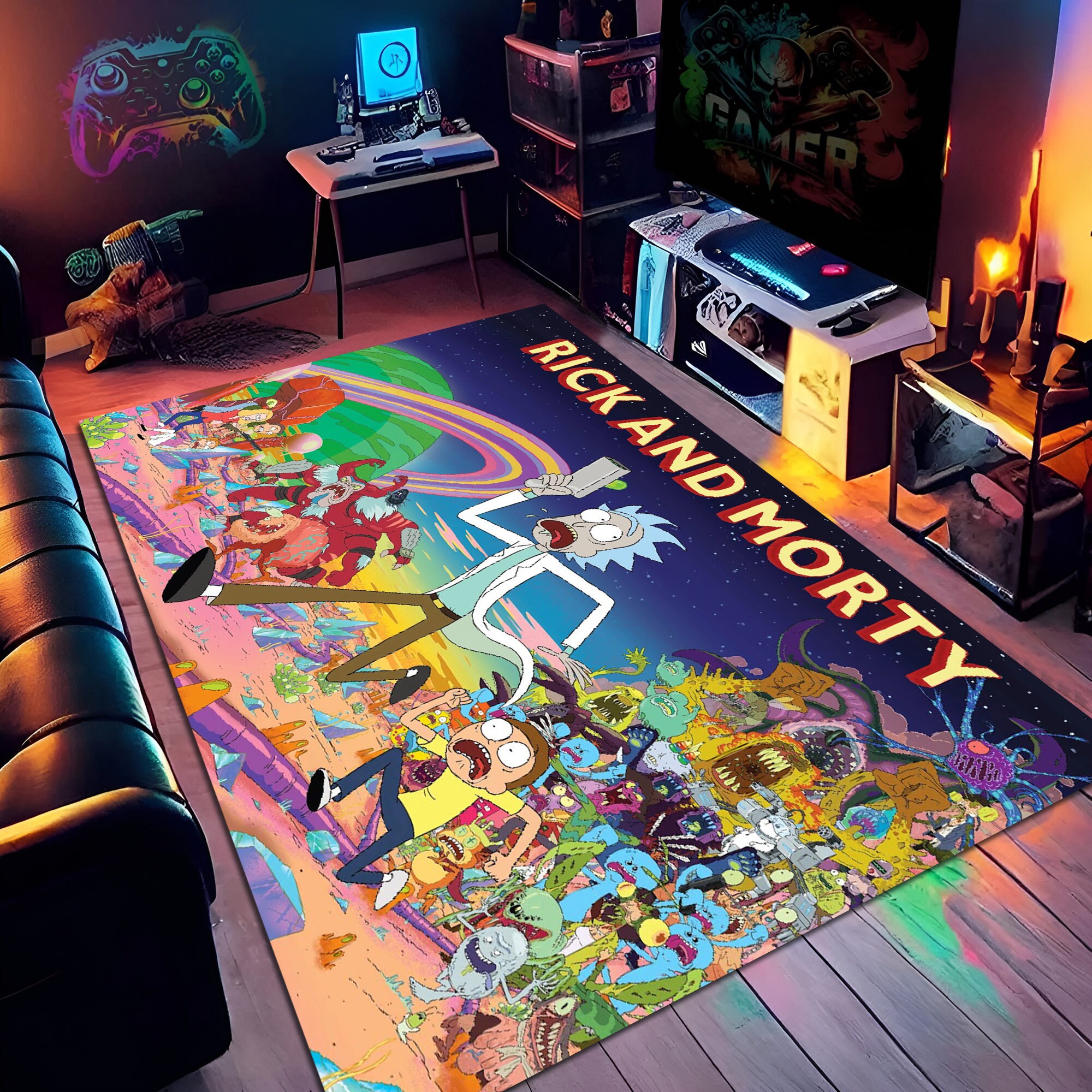 Rick and Morty Characters Rug, Colorful Rug, Fantastic Rug, Cartoon Rug ...