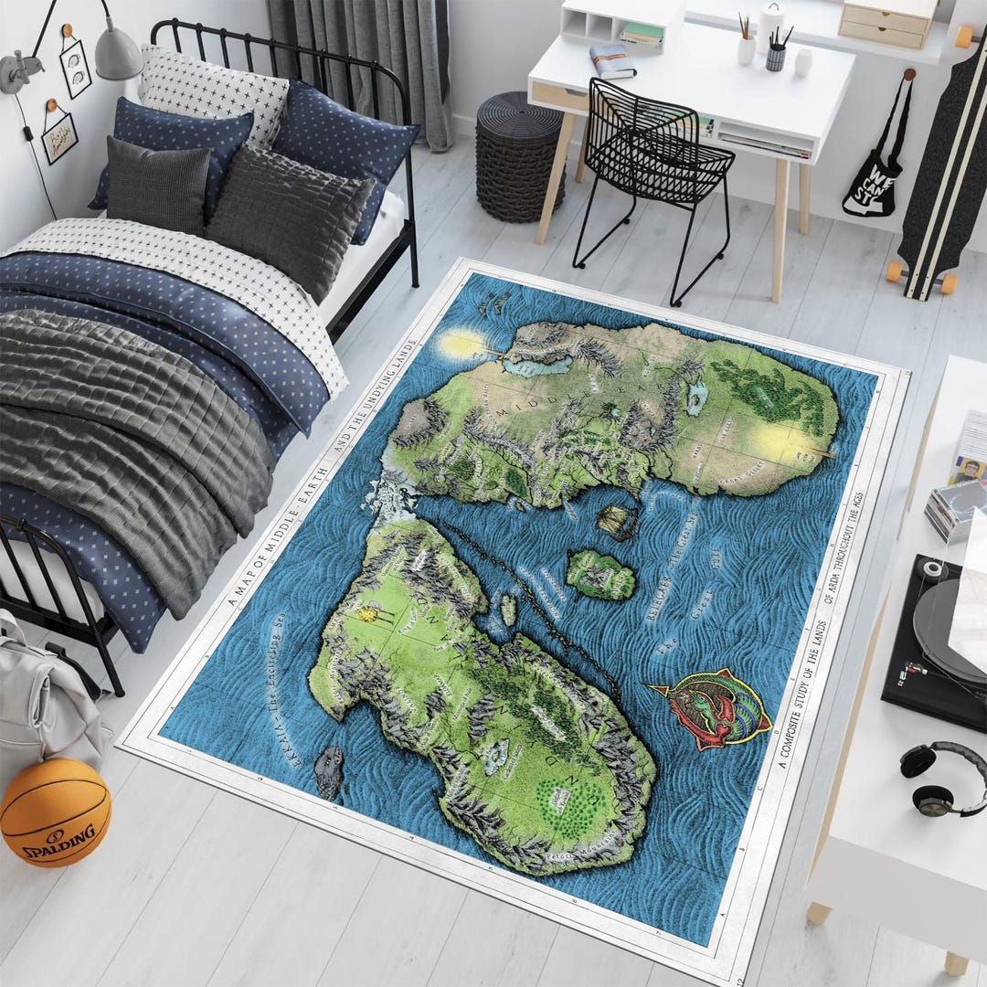 A Map of Middle Earth, the Undying Lands, Earth Map, Map Rug, Earth Map ...