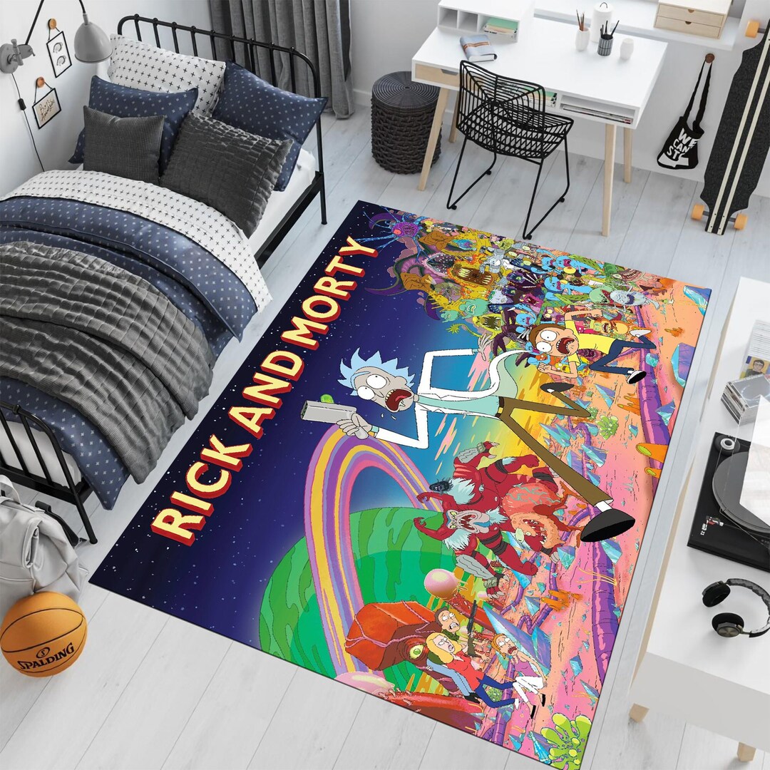 Rick and Morty Characters Rug, Colorful Rug, Fantastic Rug, Cartoon Rug ...