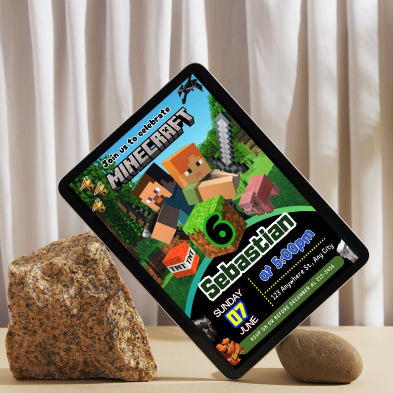 Invitación de cumpleaños editable de Minecraft, Invitación de ...