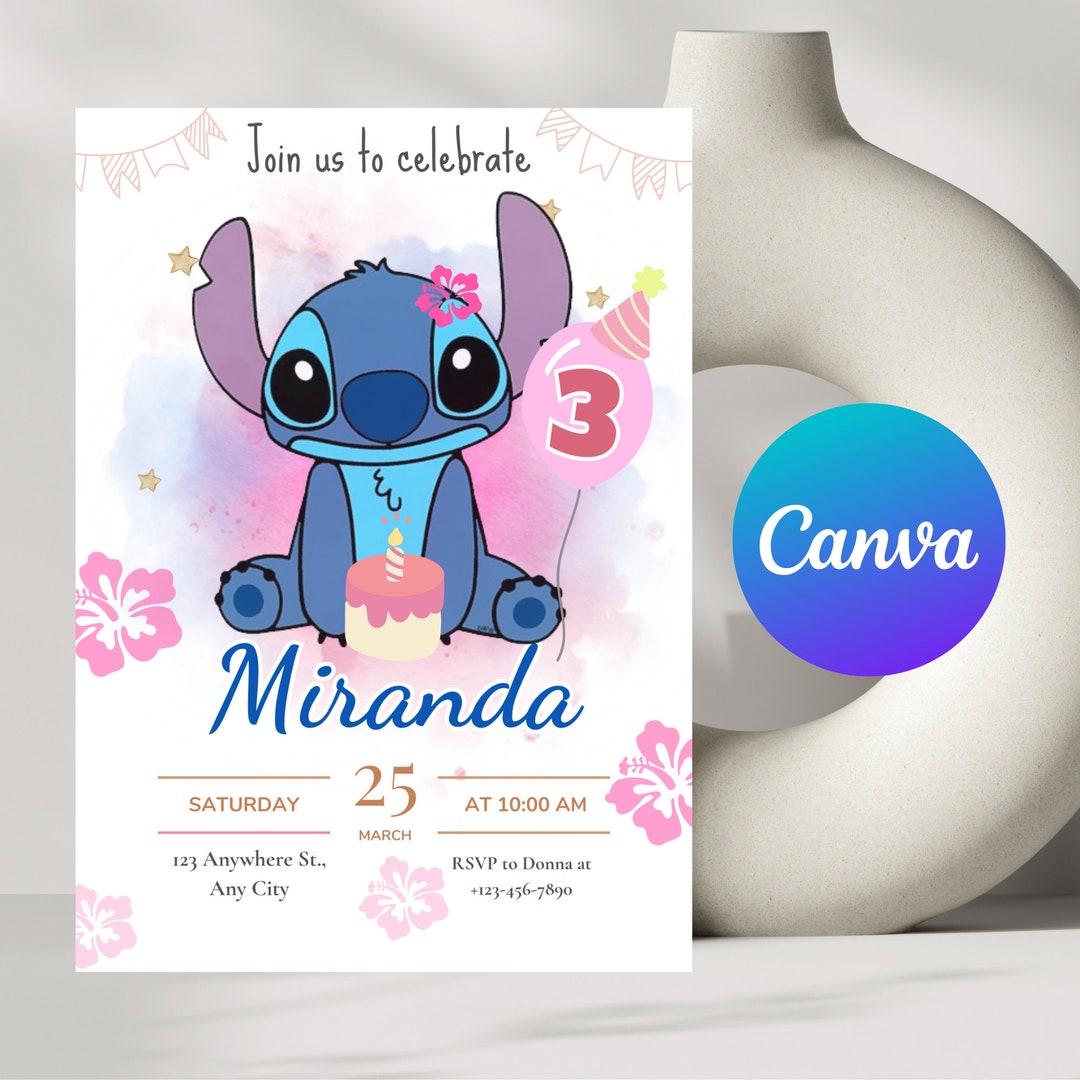 Stitch Editable Birthday Invitation Template, Printable Birthday Party ...