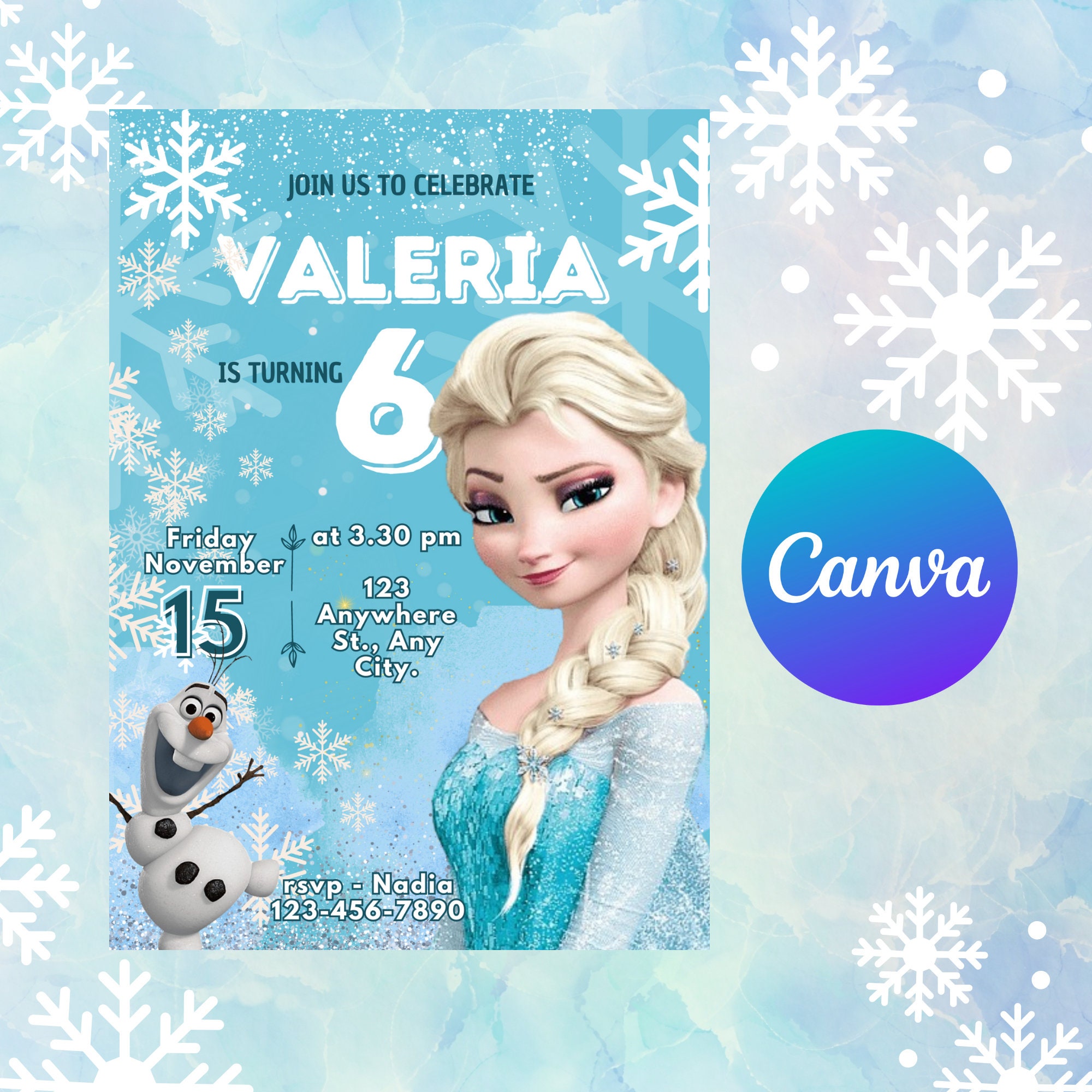 Plantilla canva de invitación de cumpleaños de princesa frozen ...