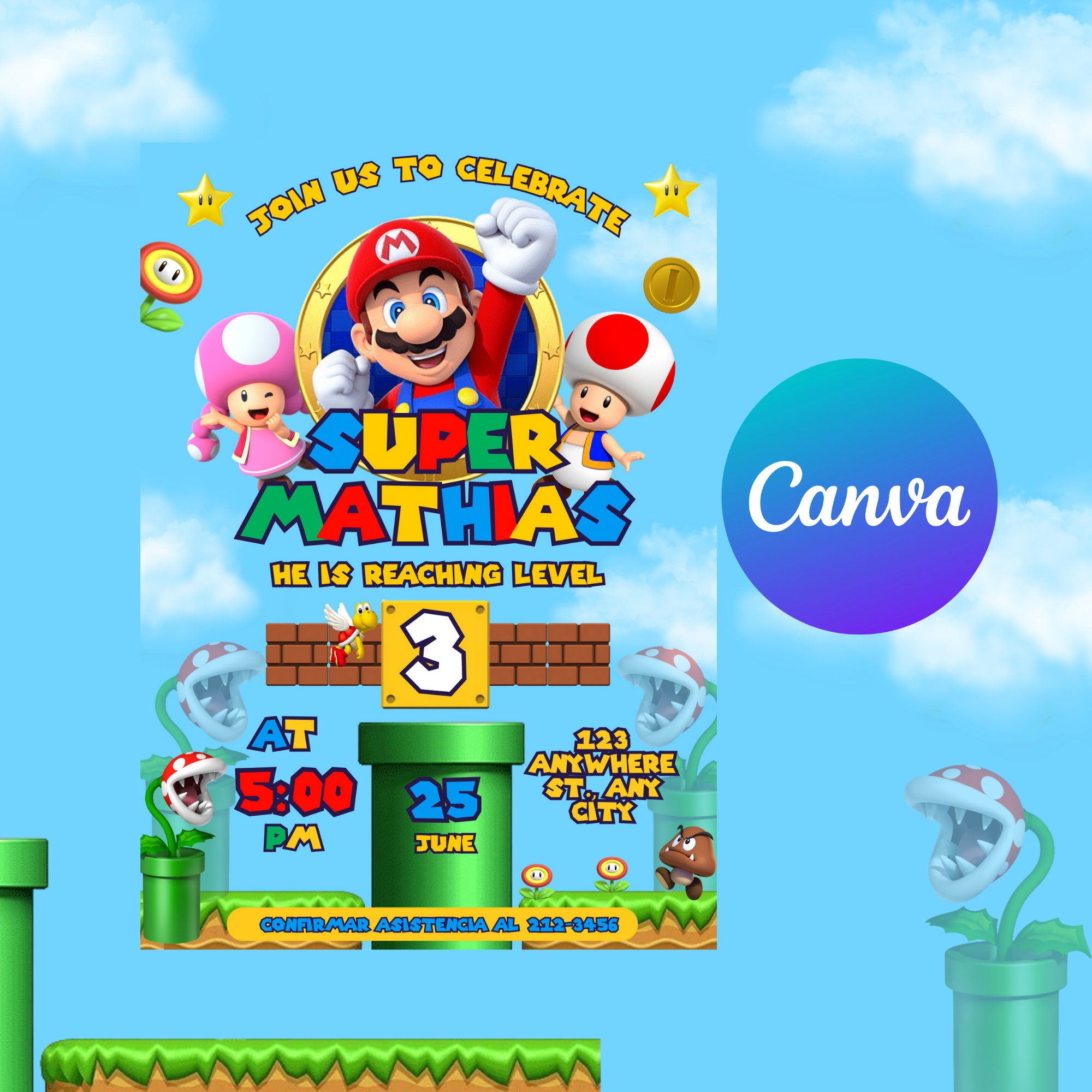 Invitación De Mario Bros, Invitación De Cumpleaños De Super Mario ...