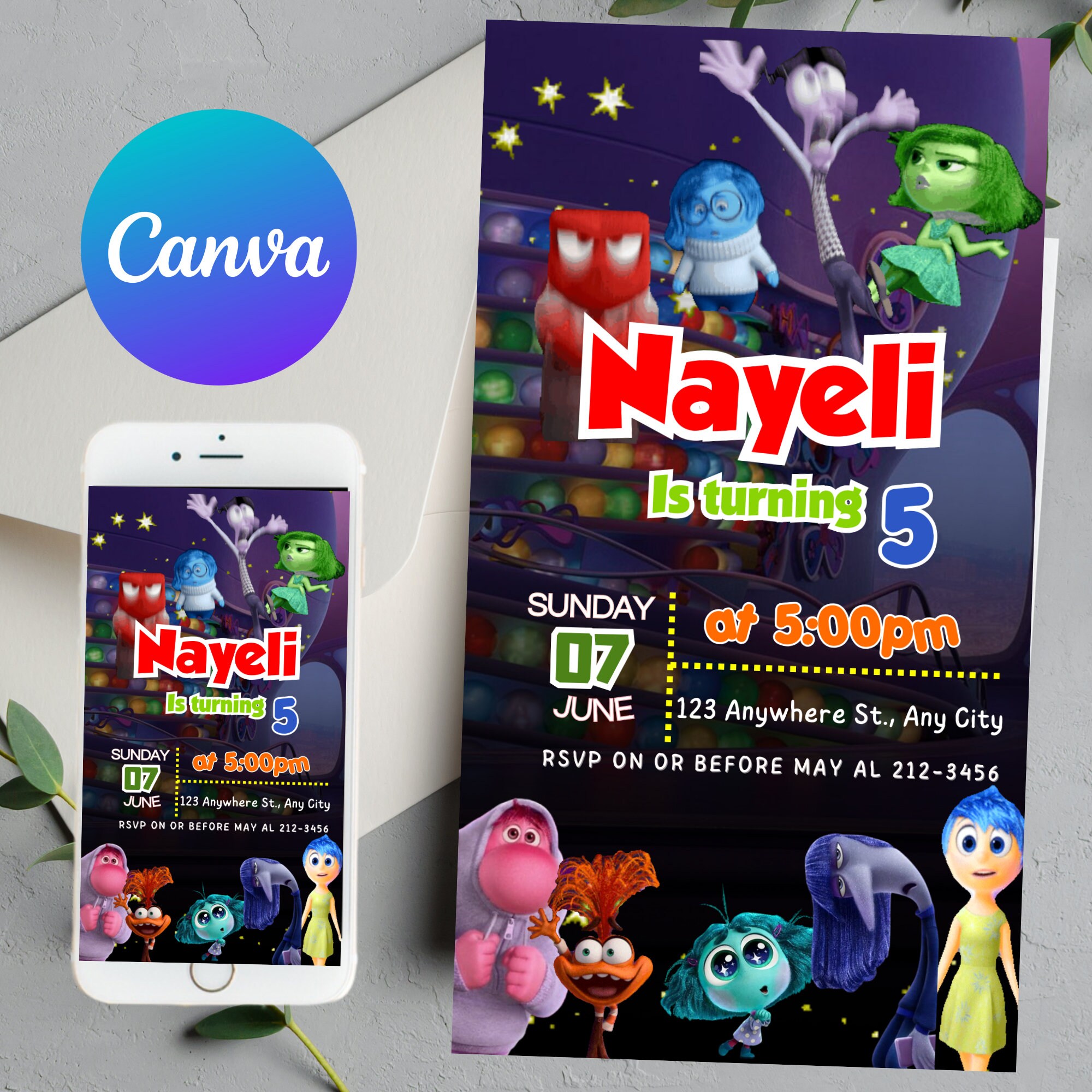 Invitación de cumpleaños de Inside Out 2, invitación de Inside Out 2 ...