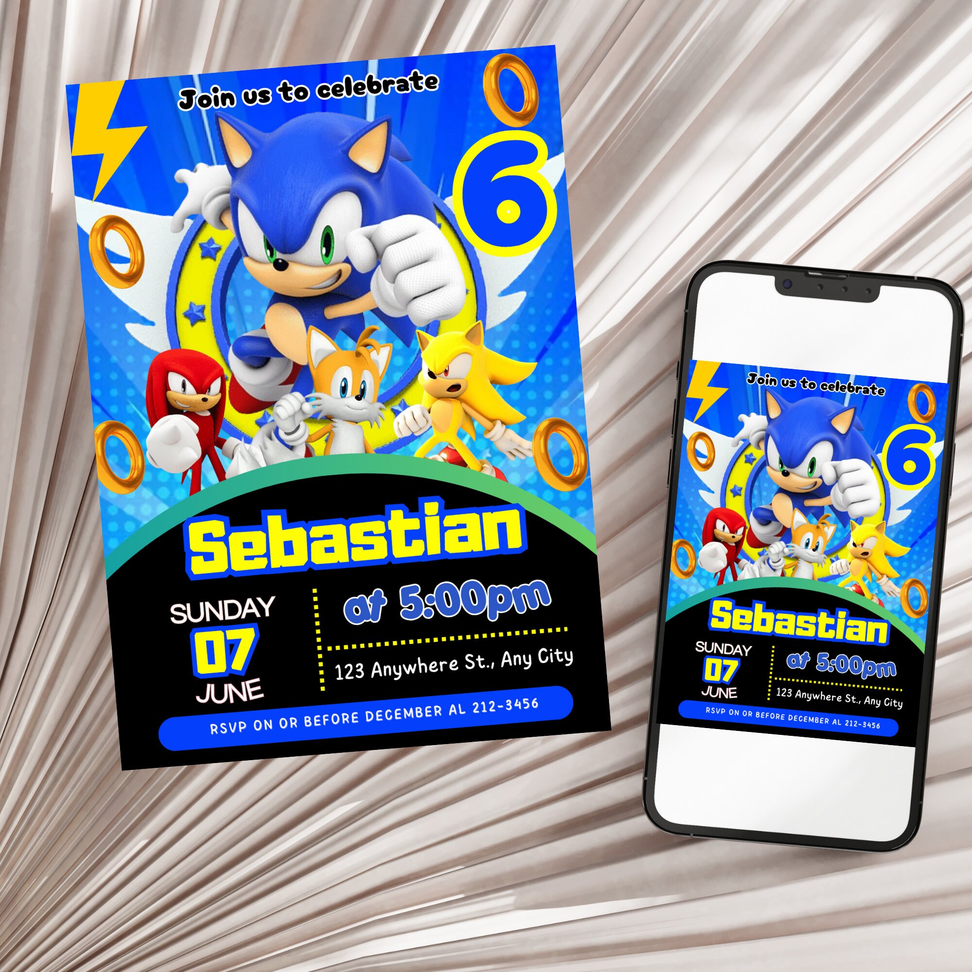 Invitación de cumpleaños de Sonic, invitación a la fiesta de Super ...