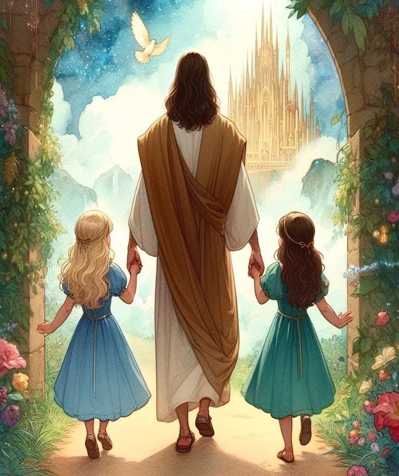 Jesus and Two Little Princesses Walk to Celestial Kingdom - Etsy