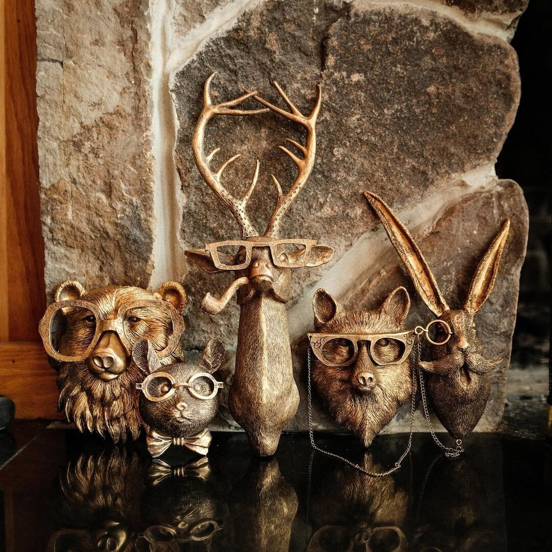 Bronze Animal Head Figurines – Deer, Fox, Bear, Rabbit, Mouse – Rustic ...